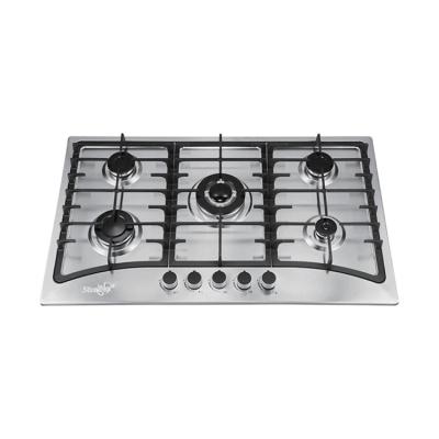 China 5 Burner Gas Cooktop 860mm 201 Stainless Steel with Sabaf Burners 3.3kW for Commercial Kitchen for sale