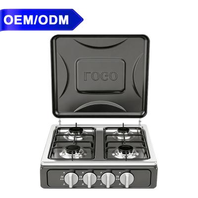 China Four Burner Gas Stove 490x490mm Tempered Glass Energy Saving Fast Heating Commercial Kitchen for sale