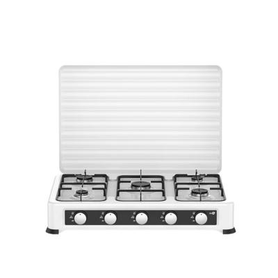 China Professional Five Burner Gas Stove 0.6mm Plastic Coating Iron 745mm Gift Box for Commercial Kitchen for sale