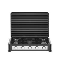 China Commercial Five Burner Gas Stove 0.6mm Plastic Coating Iron 4x8mm IEF Iron Frame for sale