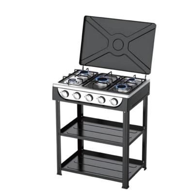 China High Capacity Five Burner Gas Stove 3.5x7.5mm Iron Frame 0.5mm Stainless Steel Easy Ignition Removable Caps for sale