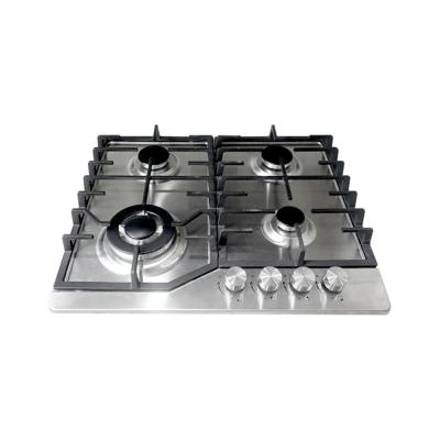 China Stainless Steel 4 Burner Gas Cooktop 590x510mm with 3.3kW Cast Iron Pan Support for sale