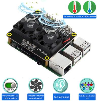 China Raspberry Pi 4B Dual Cooling Fan And Auto-Color Changing LED, For Raspberry Pi 4B / 3B+ / 3B / 3A+ for sale