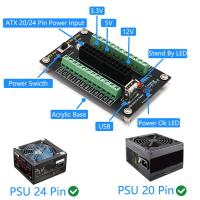 China ATX 24/20 Pin Power Supply Breakout Board Module With USB 5V Port And Acrylic Base for sale