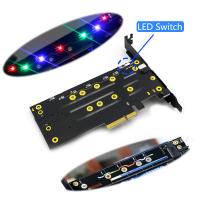 China Dual M.2 PCIE Adapter For SATA Or PCIE NVMe SSD With Yellow HeatSink And LED for sale
