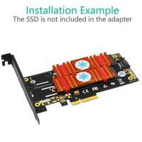 China Dual M.2 PCIE Adapter For SATA Or PCIE NVMe SSD With Yellow HeatSink And LED for sale