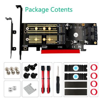 China 3 In 1 Msata And M.2 NGFF NVME SATA SSD To PCI-E 4X And SATA3 Adapter With Heatsink for sale