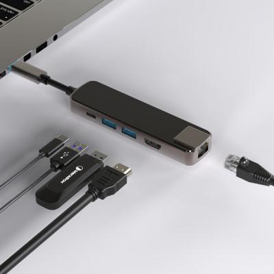 China 5 In 1 USB Type C Hub Adapter 4K USB C Hub To Gigabit Ethernet Rj45 Lan 55W for sale