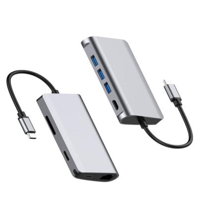 China USB 3.0 USB Docking Station 8 In 1 Type C To 4K RJ45 Hub TF PD Adapter for sale