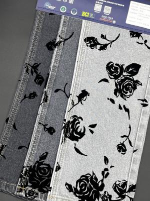 China Sulphur Grey Flocked Denim Fabric Rose Woven Denim Fabric 157cm Width for sale