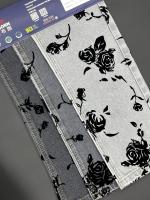 China Sulphur Grey Flocked Denim Fabric Rose Woven Denim Fabric 157cm Width for sale