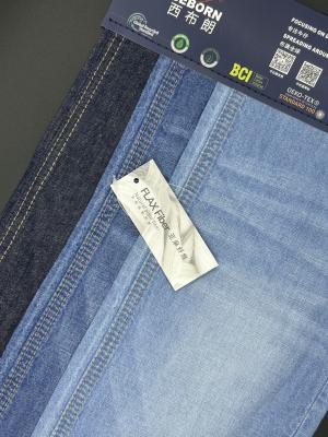 China 6.2oz Linen Cotton Denim Low Shrinkage Light Weight Denim For Summer Shirts And Resort Wear for sale