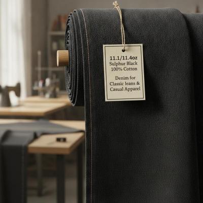 China 11.1 Sulphur Black 100% Cotton Denim for Classic Jeans & Casual Apparel for sale