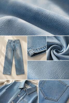 China 10.7oz Weight Cotton Lyocell Denim Fabric with 3/1 Twill Weave in Dark Blue+Yellow for sale