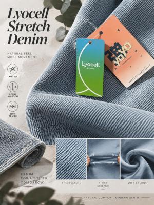 China 10.5oz Medium-Weight 4 Way Stretch Denim Fabric with Cotton Polyester Lyocell Lycra Blend and Special Weave Texture for sale