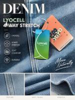 China 12.4oz Cotton Polyester Lyocell Lycra 4-Way Stretch Denim Fabric with Special Weave Texture in Deep Blue for sale