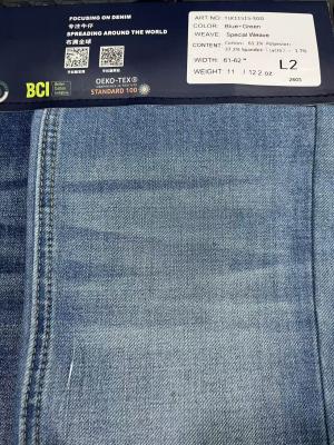 China Blue+Green Special Weave 4-Way Stretch Slub Denim Fabric | TLK11515-3GG Slub Textured Denim  for sale