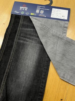 China 7.2oz Deep Black Lightweight Denim Fabric with Cross & Vertical Slub Texture for sale