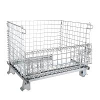 China High Capacity Steel Pallet Box Stackable Foldable Metal Storage Cage Rolling Wire Mesh Pallet Containers With Wheels for sale