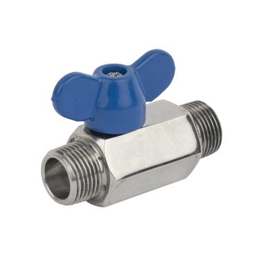China Butterfly Handle Double Male Thread Mini Ball Valve CF8 with BSPT End Connection Fob for sale