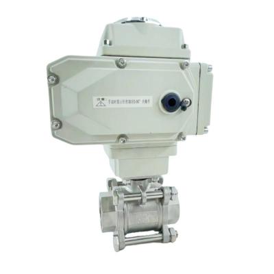 China Stainless Steel 1000wog SS304/316 CF8 Three Pieces Type Threaded Ball Valve with Automatic Electric Actuator for sale