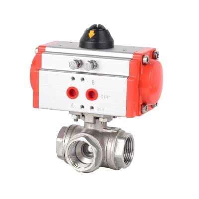 China Water Media Q614/615F CF8/CF8m Thread Three Way Ball Valve with Pneumatic Actuator for sale
