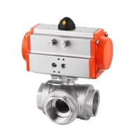 China CFR Model NO. Q614/615F SS304/316 Pneumatic Three-Way Ball Valve with Mounting Pad Term for sale