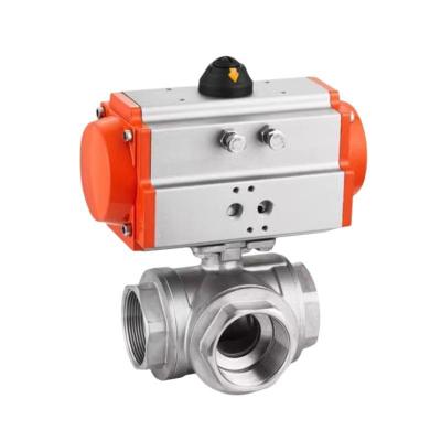 China Stainless Steel DN8-DN65 Pneumatic Three Way Ball Valve with Double Acting Actuator for sale