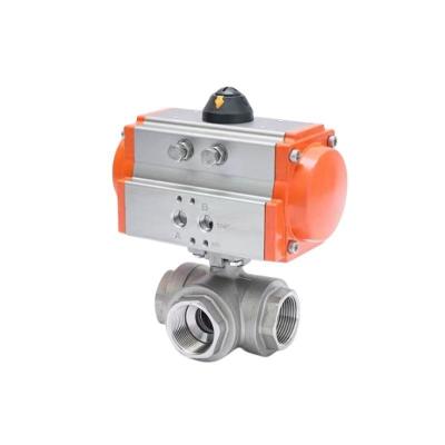 China Structure Tee Type Pneumatic Three Way Ball Valve With 3/4 Prime Prime Thread Ends for sale