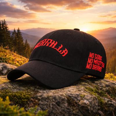 China Embroidery on Hat – Custom Black Baseball Cap with 3D Embroidered Logo | Streetwear Guerrilla Style for sale