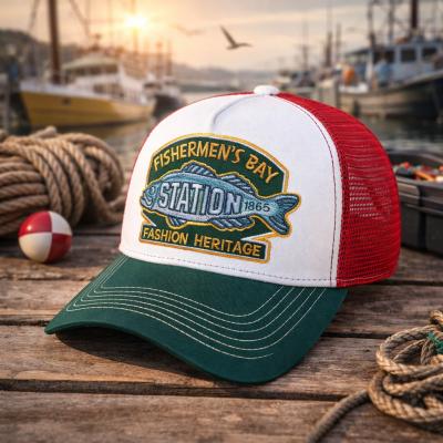 China Embroidered Patch Hat Custom | Fishing Trucker Cap Vintage Style | Custom Logo Outdoor Mesh Hats Wholesale Manufacturer for sale