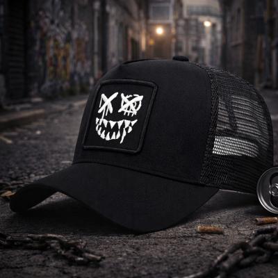 China Embroidered Patch Hat Custom | Streetwear Trucker Cap Skull Design | Custom Logo Mesh Hats Wholesale Manufacturer for sale