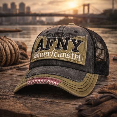 China Embroidered Patch Hat Custom | Vintage Distressed Trucker Cap AFNY Style | Custom Logo Washed Hats Wholesale Manufacturer for sale