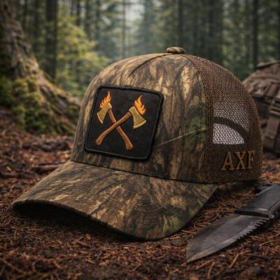China Embroidered Patch Hat Custom Camo Trucker Cap Hunting Style Custom Logo Mesh Hats Wholesale Manufacturer for sale