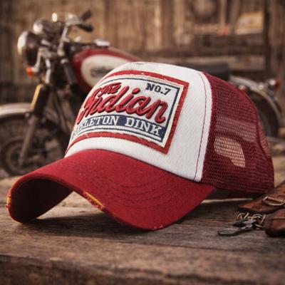 China Embroidered Patch Hat Custom Vintage Trucker Cap Retro Motorcycle Style Custom Logo Mesh Hats Wholesale Manufacturer for sale