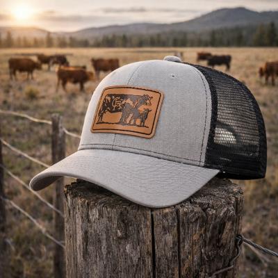 China Leather Patch Hat Custom Trucker Cap Ranch Style Cowboy Caps Custom Logo Mesh Hats Wholesale Manufacturer for sale