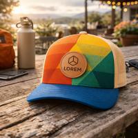 China Leather Patch Hat Custom Colorful Trucker Cap Geometric Design Fashion Caps Custom Logo Mesh Hats Wholesale Manufacturer for sale