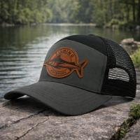 China Outdoor Fishing Trucker Hat – Custom Leather Patch Mesh Cap | Breathable Snapback Trucker Hat | Hunting & Outdoor Cap for sale