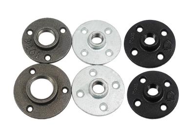 China DELLOK Malleable Iron 4 Hole Floor Flange 1/2 to 2 Inch BSP Female Threaded Black Pipe Fitting for sale