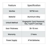 China Smart Door Lock 50*50 Mortise Aluminum Alloy with Semiconductor Fingerprint Sensor Tuya Wifi App Control for sale