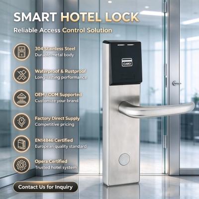 China 2026 EN14846 Certified High Quality Waterproof SUS304 Stainless Steel Smart Hotel Lock with Card and Key for sale