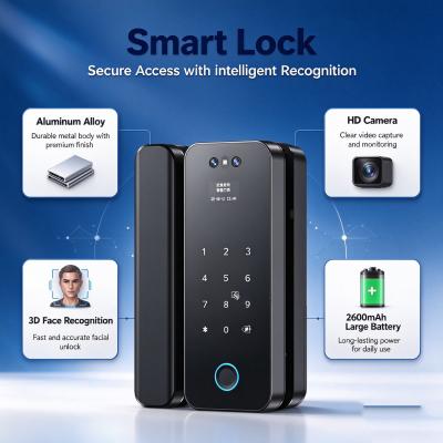 China 3D face Glass Door Smart Door Lock with Camera and Fingerprint Suitable for Glass Doors for sale
