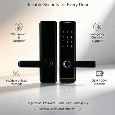 China New Design Factory Direct Supply Aluminum Alloy Smart Lock Fingerprint Password Tuya App Lock for Wooden Door 518 for sale