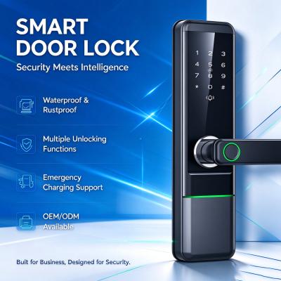 China Best Selling New Design Durable Aluminum Alloy Smart Lock Fingerprint Password Tuya App Remote Control Digital Lock for House Apartment Entry Door 596 for sale