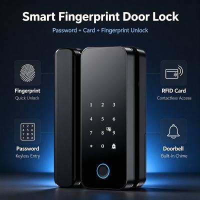 China ELA Hot Fingerprint Password RFID Card Smart Glass Door Lock for Office for sale