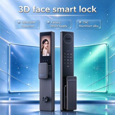 China Hot Sale CNC Aluminum Alloy Material 3D Face Unlock Smart Digital Lock with Active Intercom Function for sale