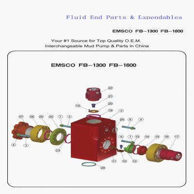 China EMSCO FB1300 Fluid End Parts Drilling Rig Mud Pump Components with 1
