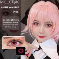 China Anime Yandere Pink Fluorescent Contact Lenses Yearly Use With HEMA Material for sale