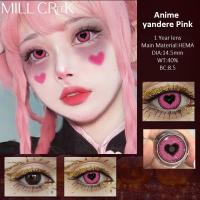 China Anime Yandere Pink Fluorescent Contact Lenses Yearly Use With HEMA Material for sale
