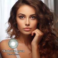 China Manhattan Green Yearly Colored Contact Lens with 14.2mm Diameter and 40% Water Content CE ISO Certified for sale
